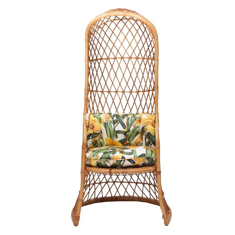 Bohemian Rattan Hooded Chair in Dolce and Gabbana Zucchini Silk at 1stDibs