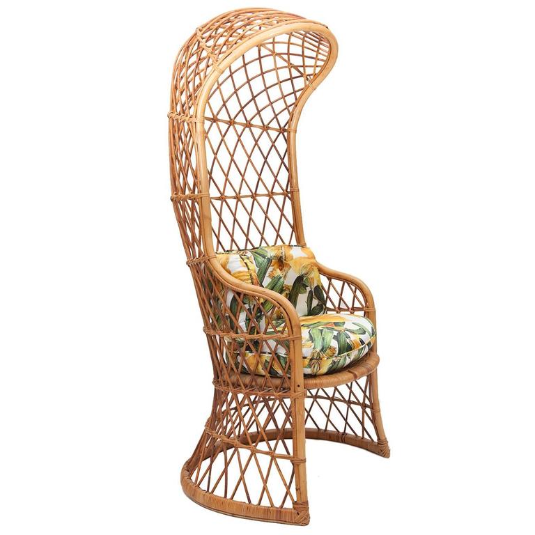 Bohemian Rattan Hooded Chair in Dolce and Gabbana Zucchini Silk at 1stDibs