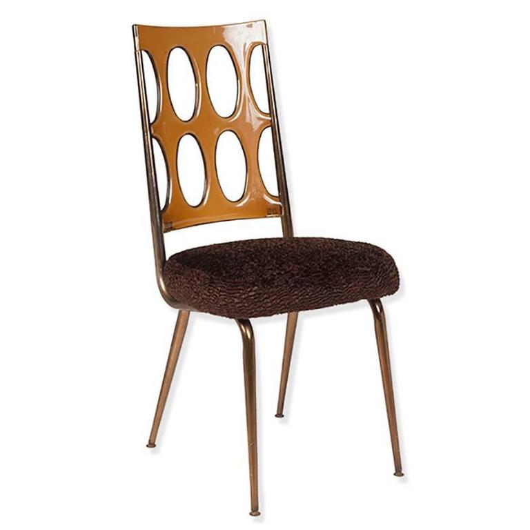 Space Age Dining Chairs, Amber Lucite and Brown Faux Fur, Set of Six at ...
