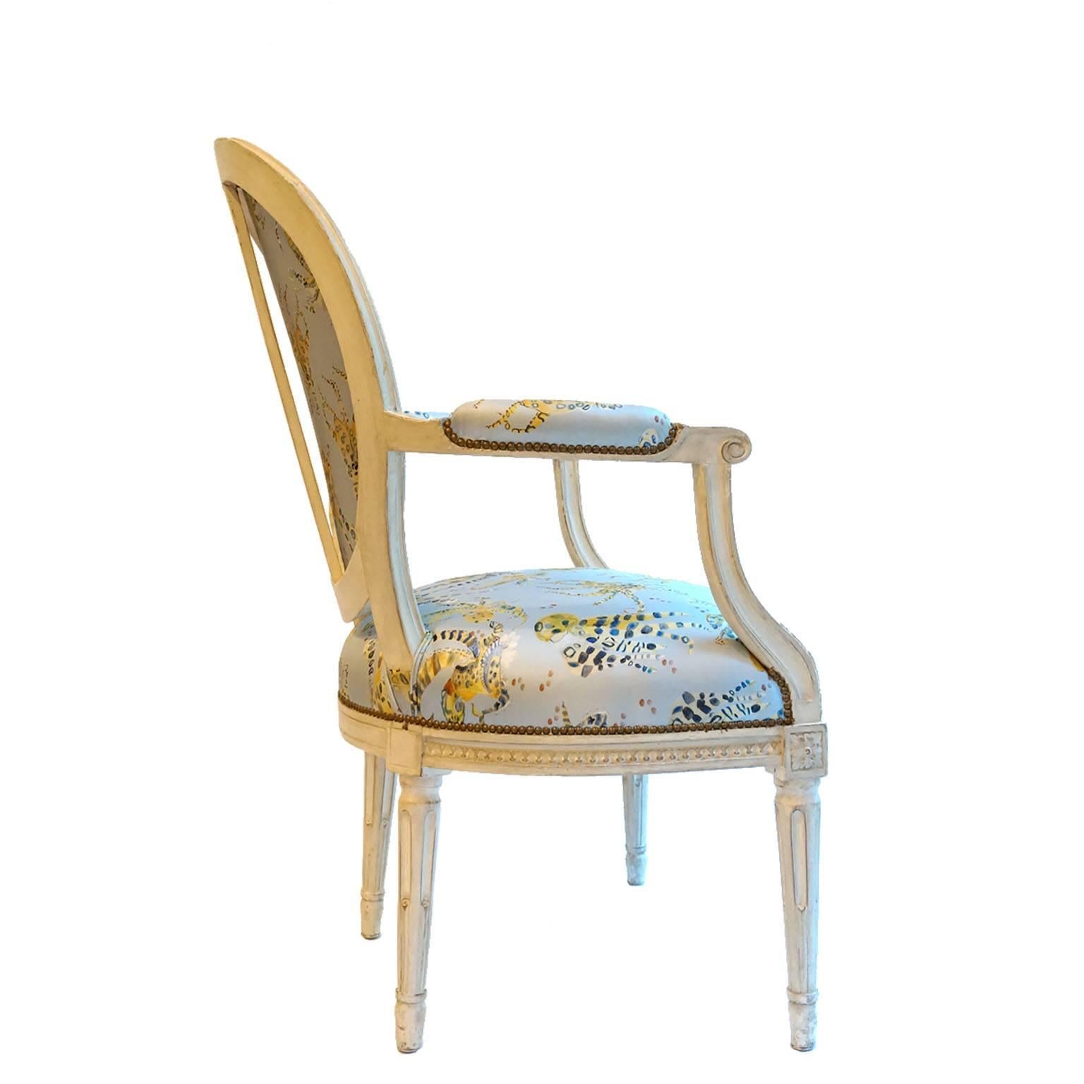 French Balloon Back Chair x Voutsa Octopussi on Powder Blue at 1stDibs