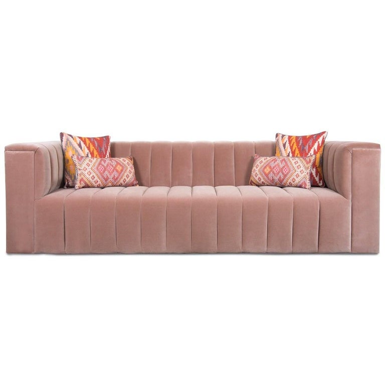 Mid-Century Style Velvet Fat Channel Tufted Chunky Thick Sofa For Sale ...