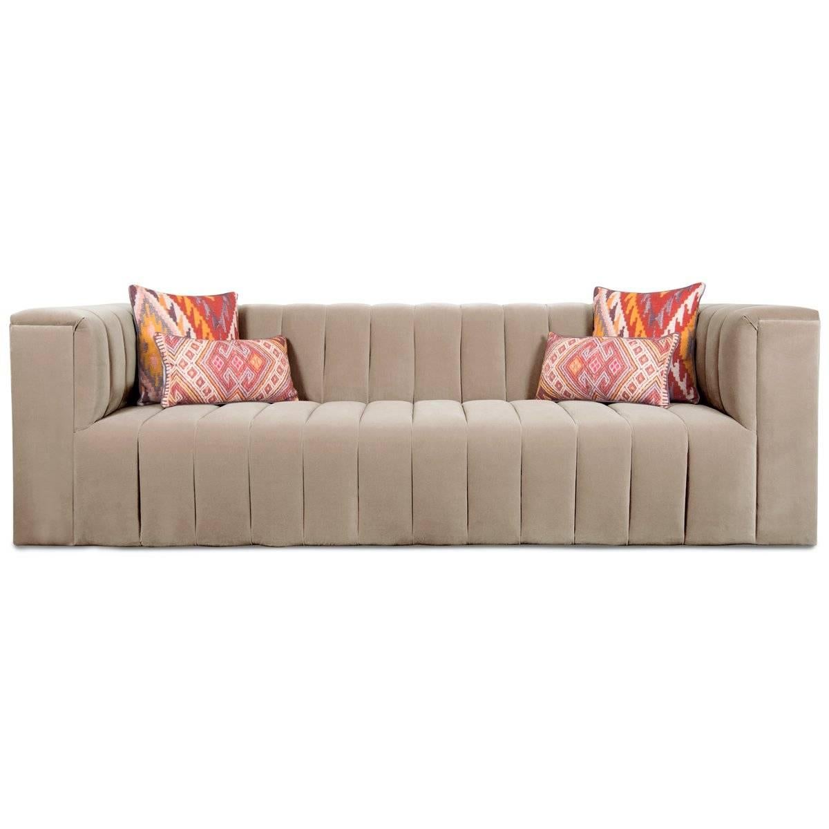 Midcentury Style Sharkskin Velvet Fat Channel Tufted Chunky Thick Sofa ...