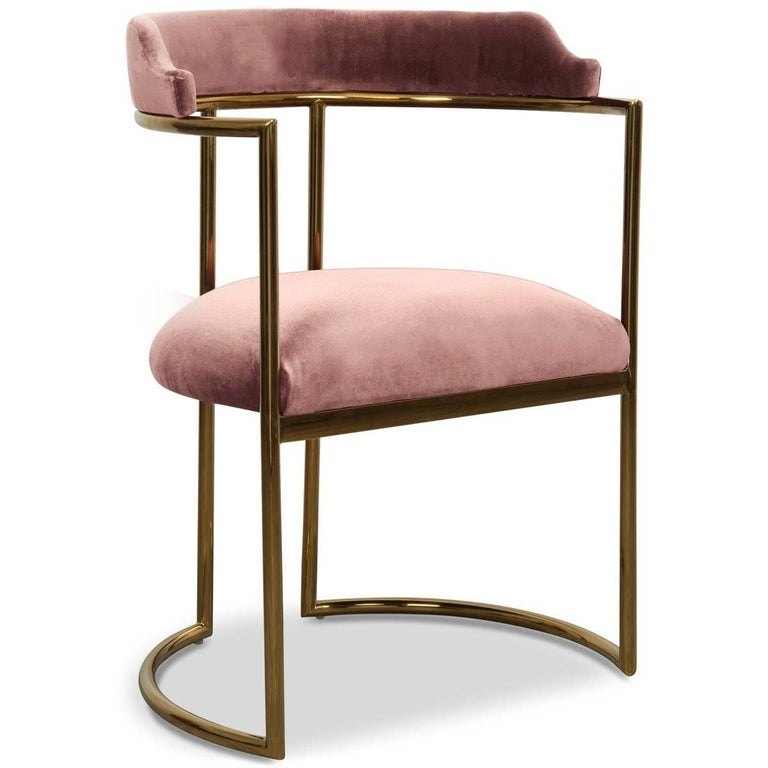 Modern Style Acapulco Dining Chair Brass Frame Mauve Velvet Upholstery ...