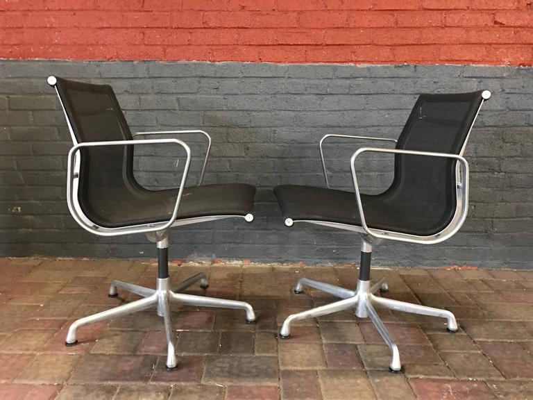 Eames for Herman Miller Aluminium Group Chairs in Black Mesh at 1stDibs