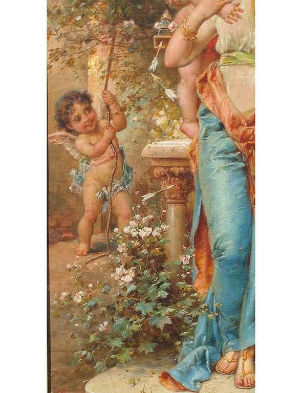 Hans Zatzka, Austrian Oil on Canvas Titled "Spring Love" Maiden with ...