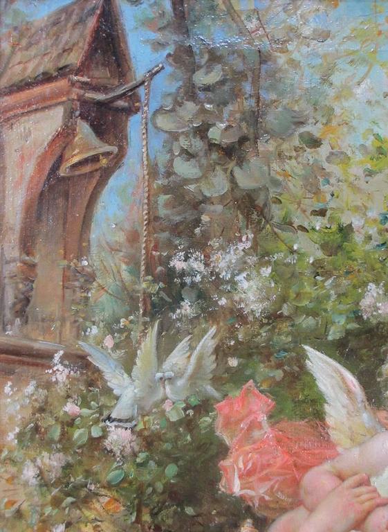 Hans Zatzka, Austrian Oil on Canvas Titled "Spring Love" Maiden with ...