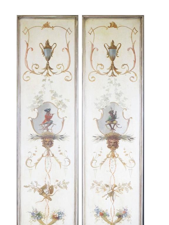 Fine Pair of Singerie Sub-Genre Chinoiserie Style Painted Trompe l'oeil ...