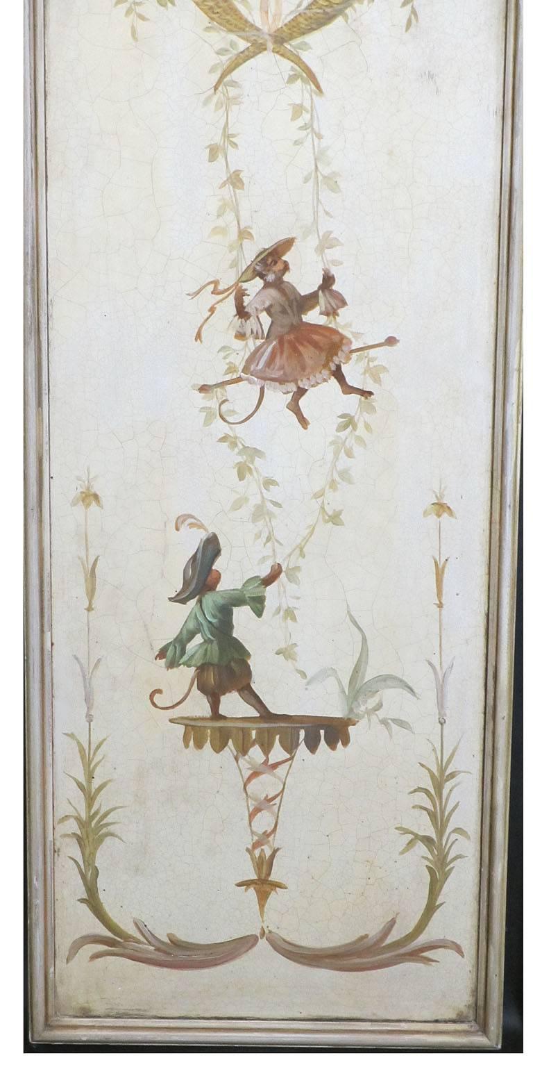 Fine Pair of Singerie Sub-Genre Chinoiserie Style Painted Trompe l'oeil ...