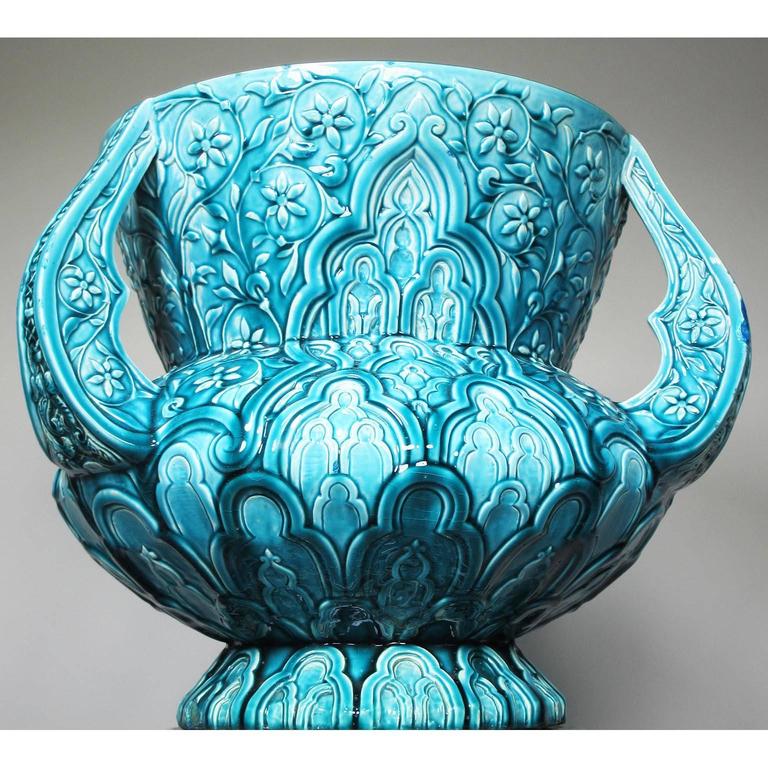 Pair of French 19th Century Moorish Style Glazed Jardinieres by Clément ...