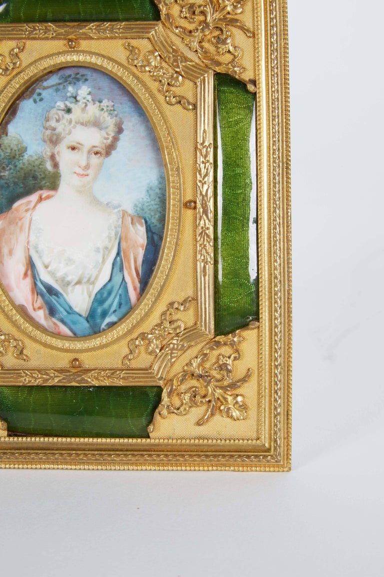French Gilt Bronze Ormolu and Green Guilloche Enamel Picture Photo Frame at 1stdibs