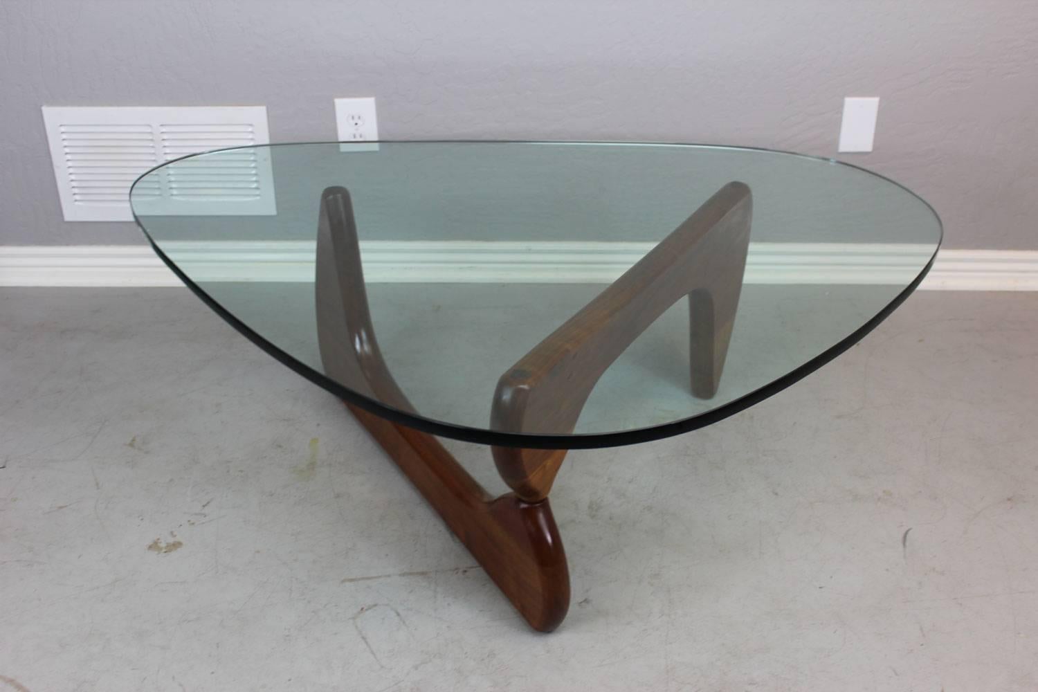 Isamu Noguchi Coffee Table with Walnut Base and Triangular Glass Top at ...