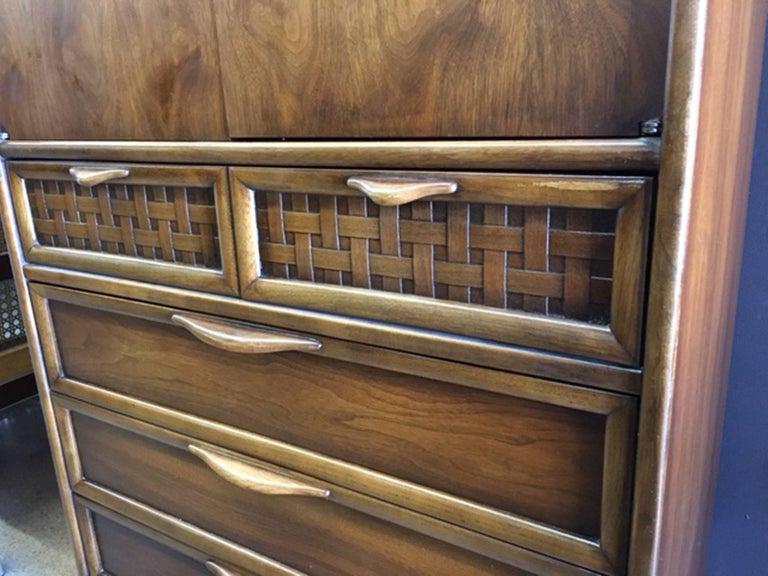 Lane Basketweave Wardrobe High Boy Dresser at 1stDibs