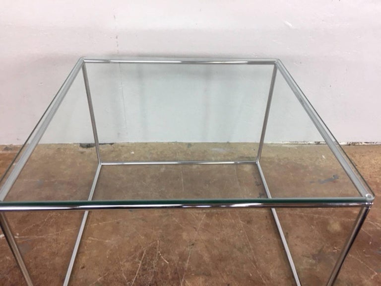 Milo Baughman Square Glass and Steel Side Table For Sale at 1stDibs