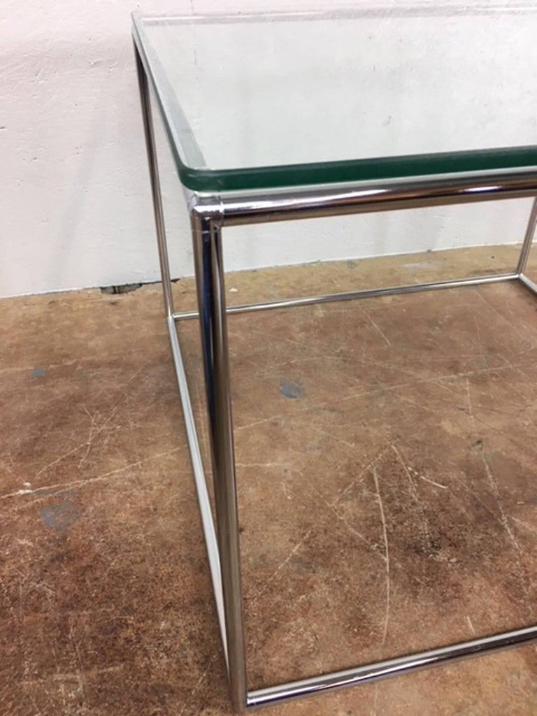 Milo Baughman Square Glass and Steel Side Table For Sale at 1stDibs
