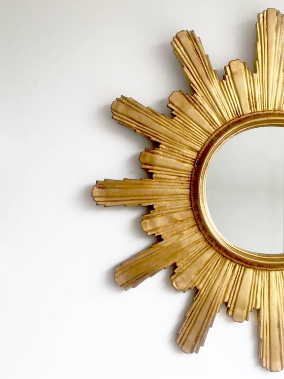 Extra Large Carved Wooden Brutalist Sunburst or Starburst Mirror, 1960s ...