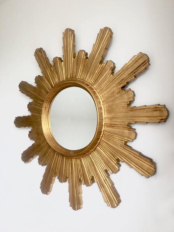 Extra Large Carved Wooden Brutalist Sunburst or Starburst Mirror, 1960s ...