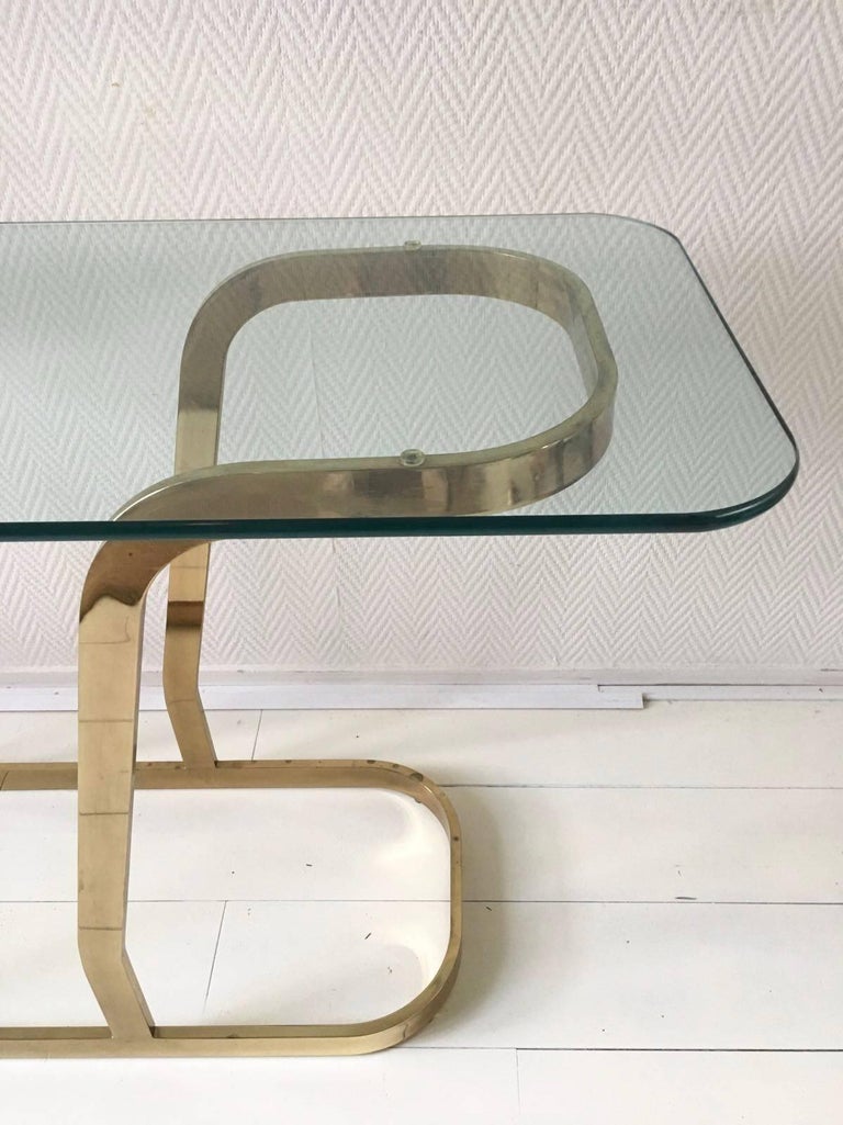 Hollywood Regency Brass and Glass Oval Modern Console or Entry Table ...