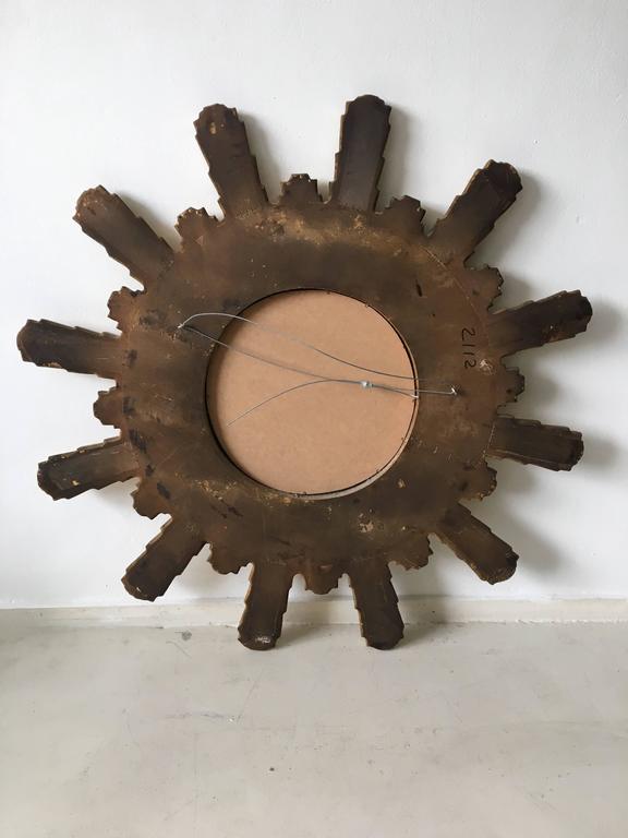 Extra Large Carved Wooden Brutalist Sunburst or Starburst Mirror, 1960s ...