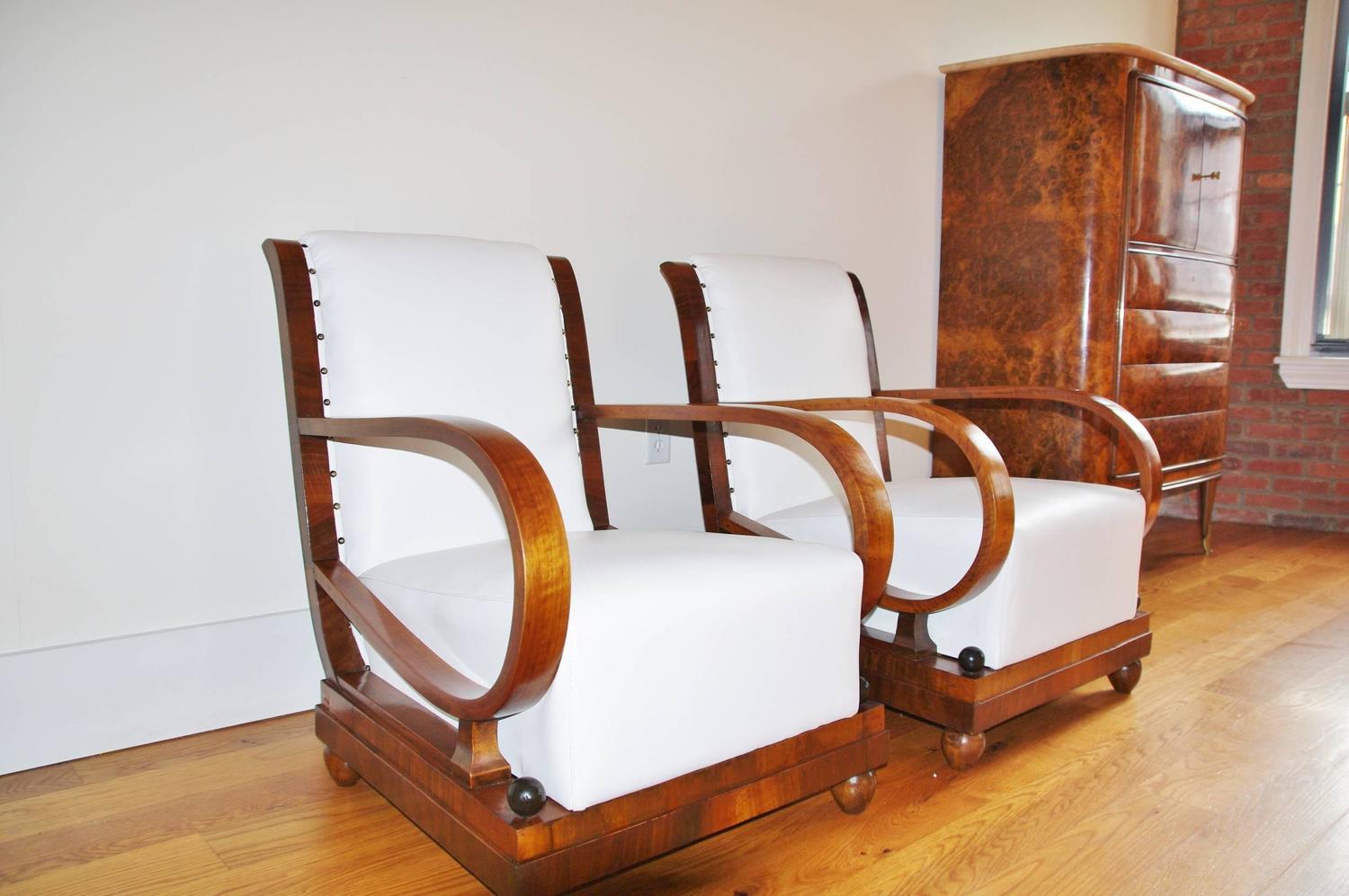 Italian Art Deco Lounge Chairs, Leather, Italy, 1940 at 1stdibs