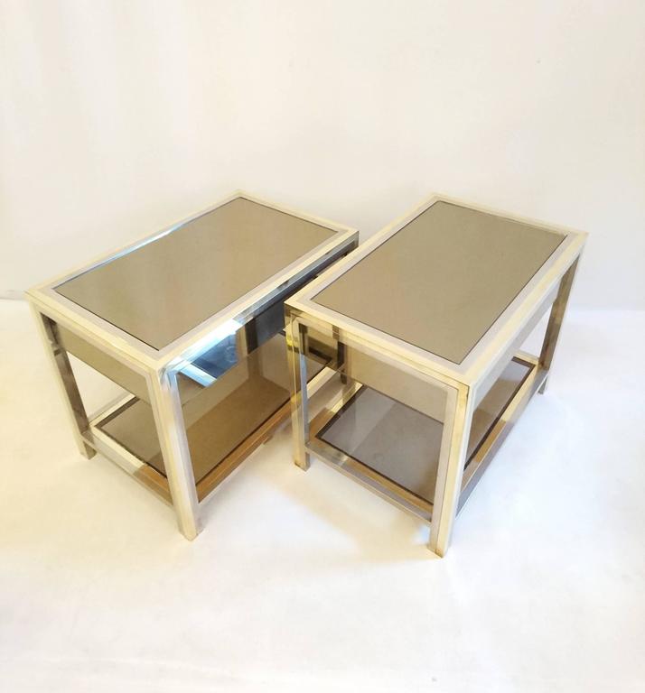 Pair of Mirrored Side Tables in Brass and Chrome at 1stDibs