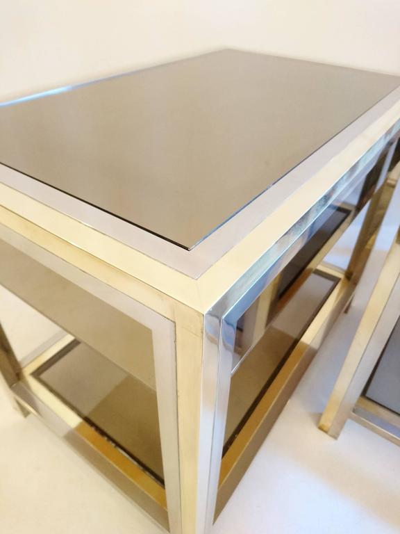 Pair of Mirrored Side Tables in Brass and Chrome at 1stDibs