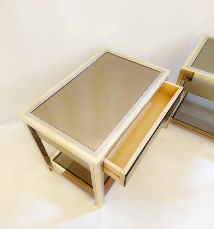 Pair of Mirrored Side Tables in Brass and Chrome at 1stDibs