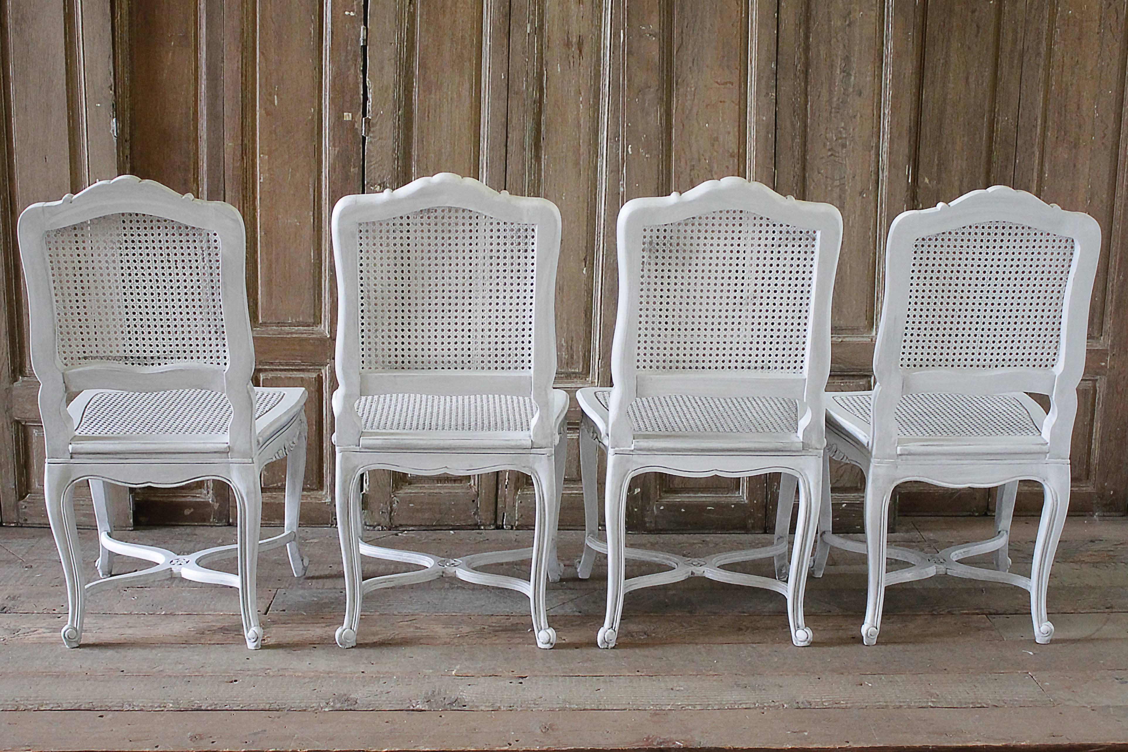 Seat of Four Antique French Country Style Cane Back Dining Chairs at ...