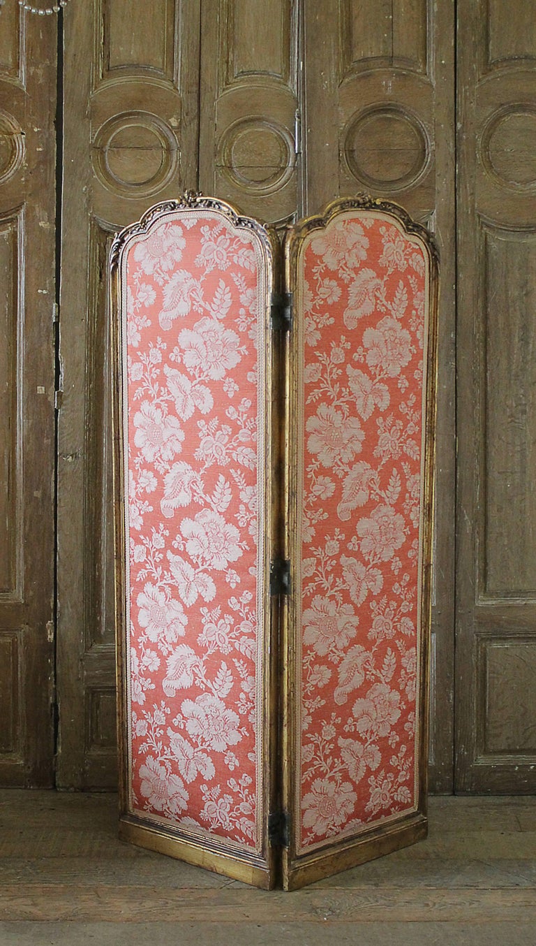 Early 20th Century Giltwood Two-Panel Dressing Screen in Scalamandre ...