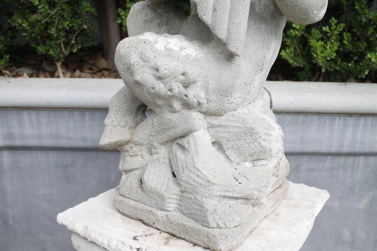 Vintage Cast Stone Cherub with Musical Instrument at 1stDibs