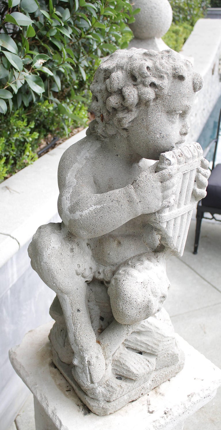 Vintage Cast Stone Cherub with Musical Instrument at 1stDibs