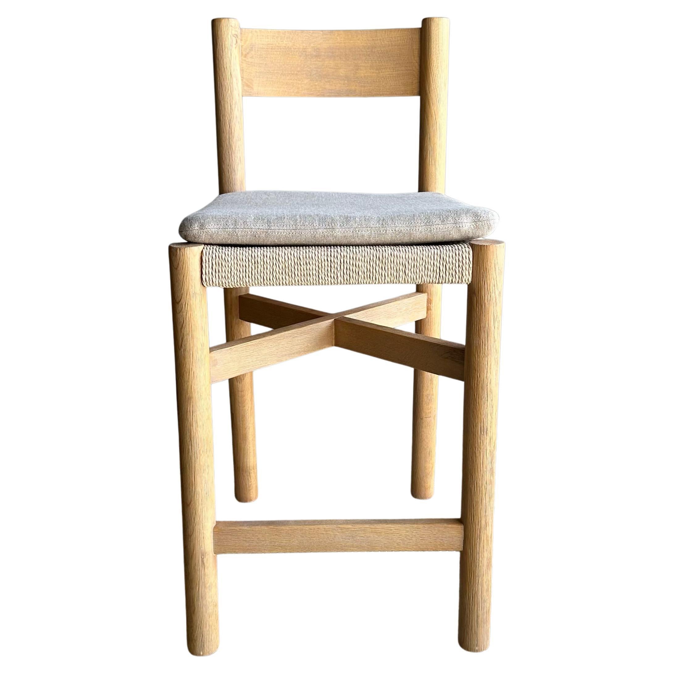 Custom Elm Wood Counter Stool with Upholstered Seat For Sale at 1stDibs