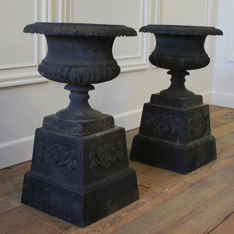 Pair of 19th Century Campana Urns on Plinths at 1stDibs