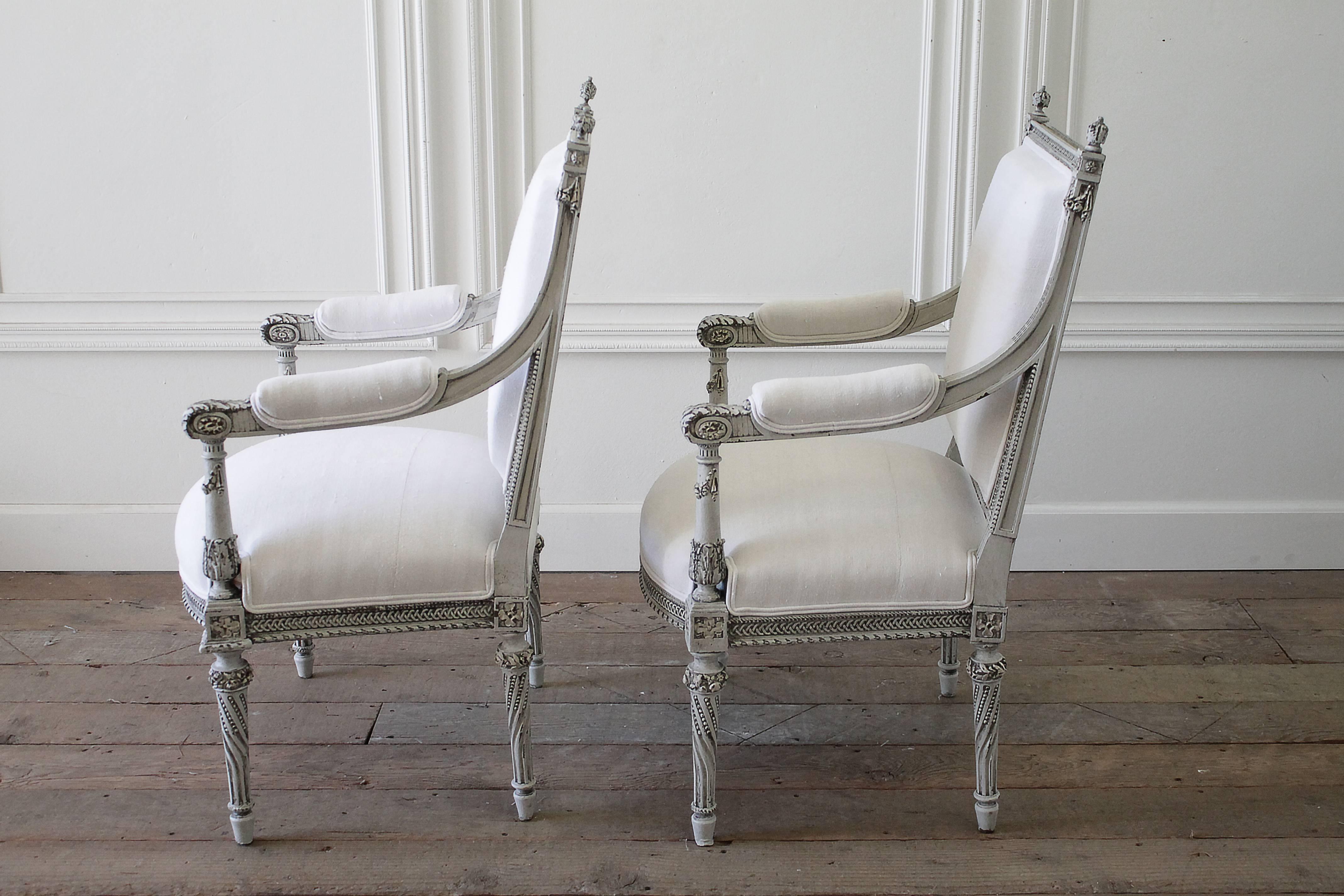 Pair of 19th Century Painted Rose Carved Louis XVI Style Chairs in ...