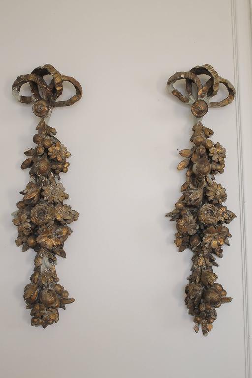 Pair of Architectural Gilt and Painted French Plaster Rose Plaques at ...