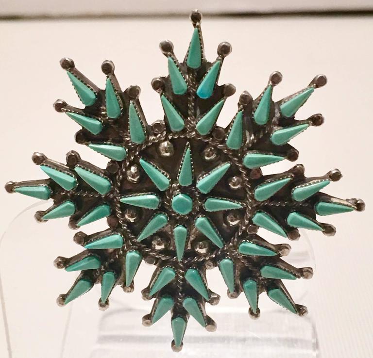 Vintage Zuni Sterling and Turquoise Native American Brooch, Signed at ...