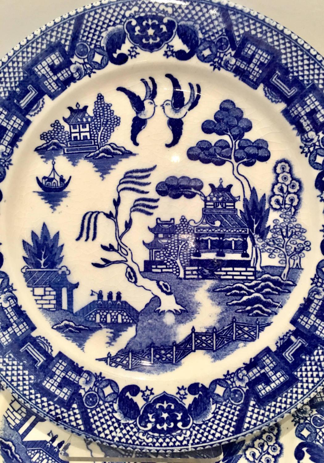 Mid-Century Japanese Blue Willow Dinnerware, S/15 at 1stdibs