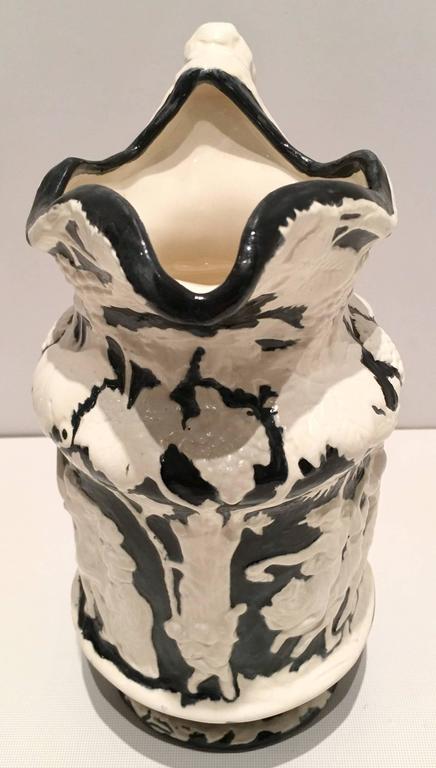 Vintage Raised Relief Pottery Pitcher Faux Bois Handle at 1stDibs