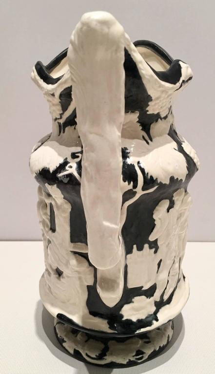 Vintage Raised Relief Pottery Pitcher Faux Bois Handle at 1stDibs