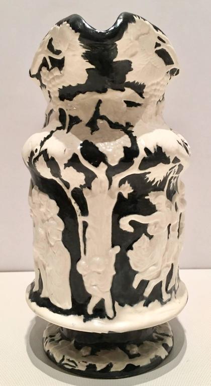 Vintage Raised Relief Pottery Pitcher Faux Bois Handle at 1stDibs