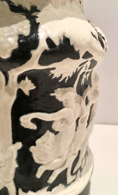 Vintage Raised Relief Pottery Pitcher Faux Bois Handle at 1stDibs