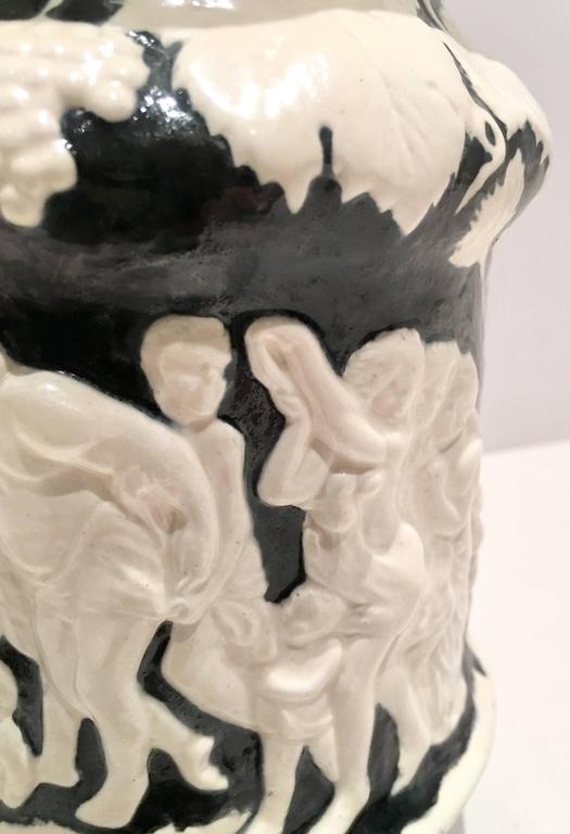 Vintage Raised Relief Pottery Pitcher Faux Bois Handle at 1stDibs