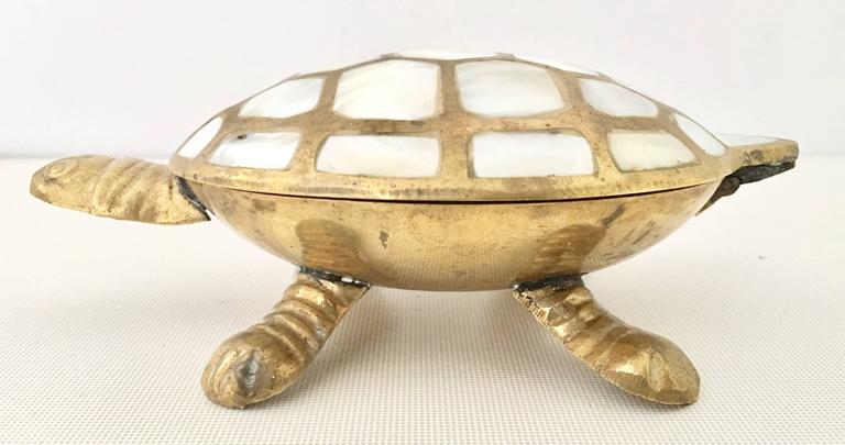 S/3 Vintage Brass and Mop Inlay Sculptural Turtle Boxes at 1stDibs