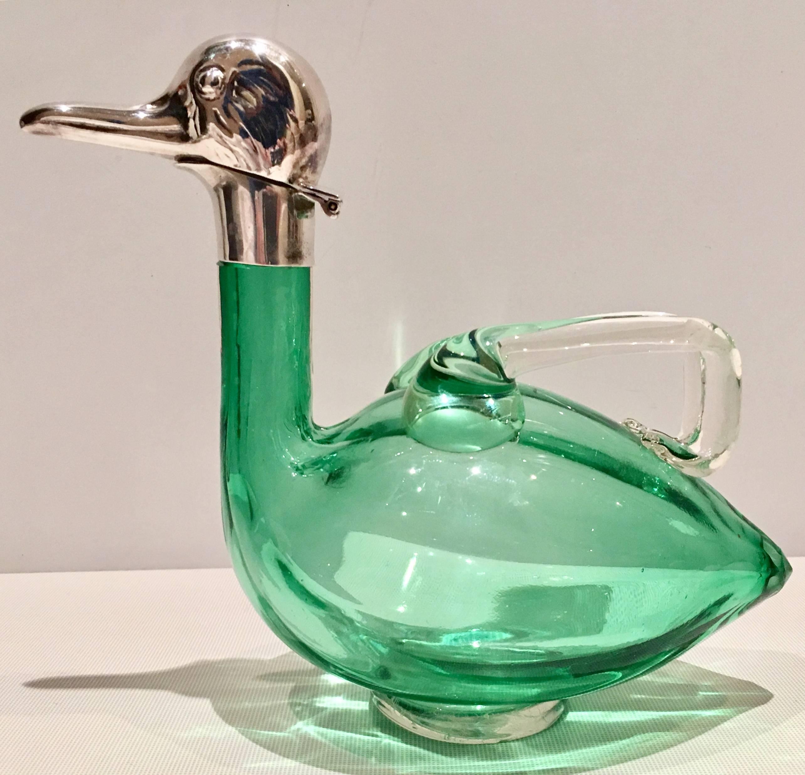 Art Nouveau Crystal and Silver Duck Form Decanter at 1stDibs