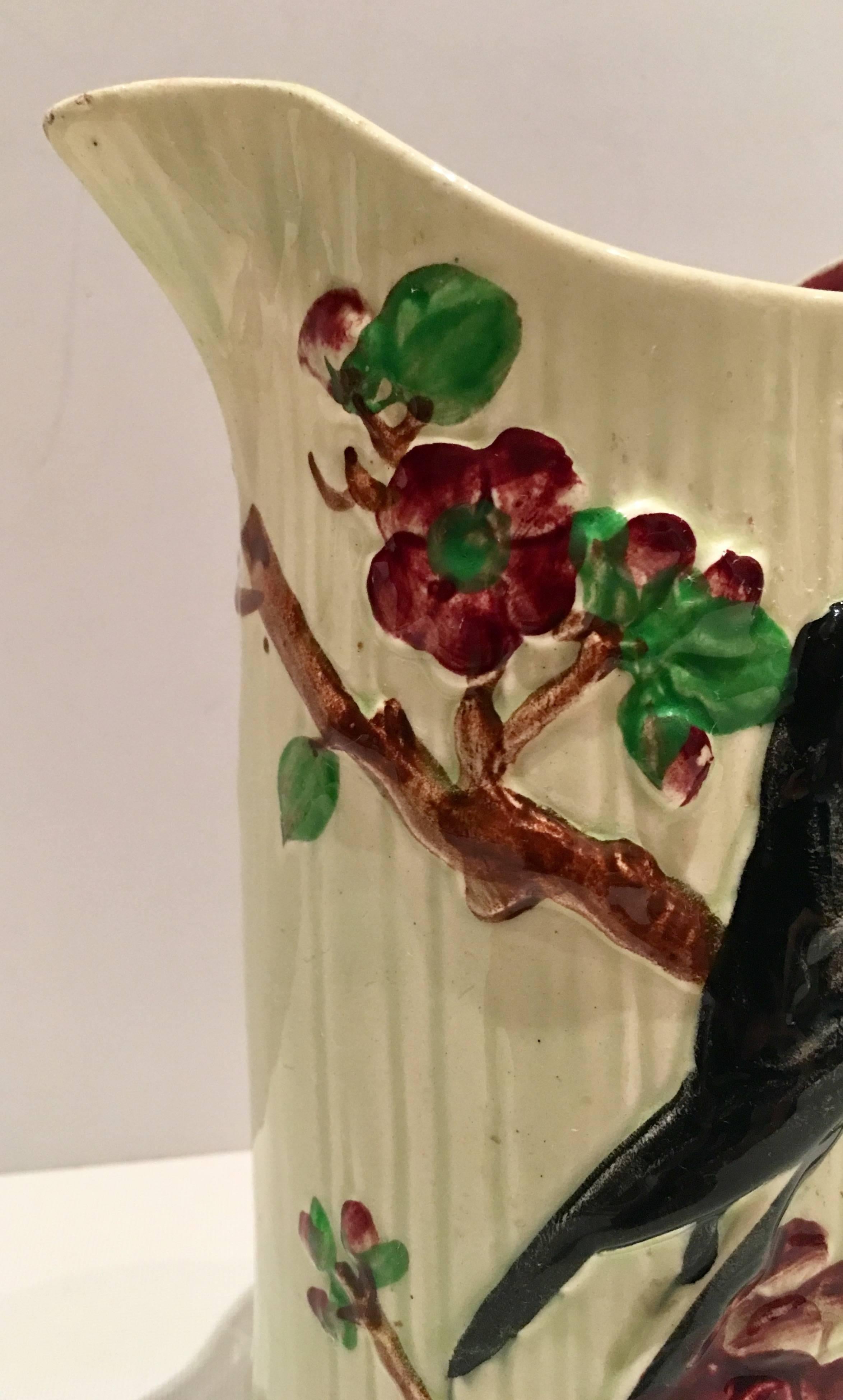 19th Century French Majolica Ceramic Glaze Faux Bois Bird Pitcher at ...