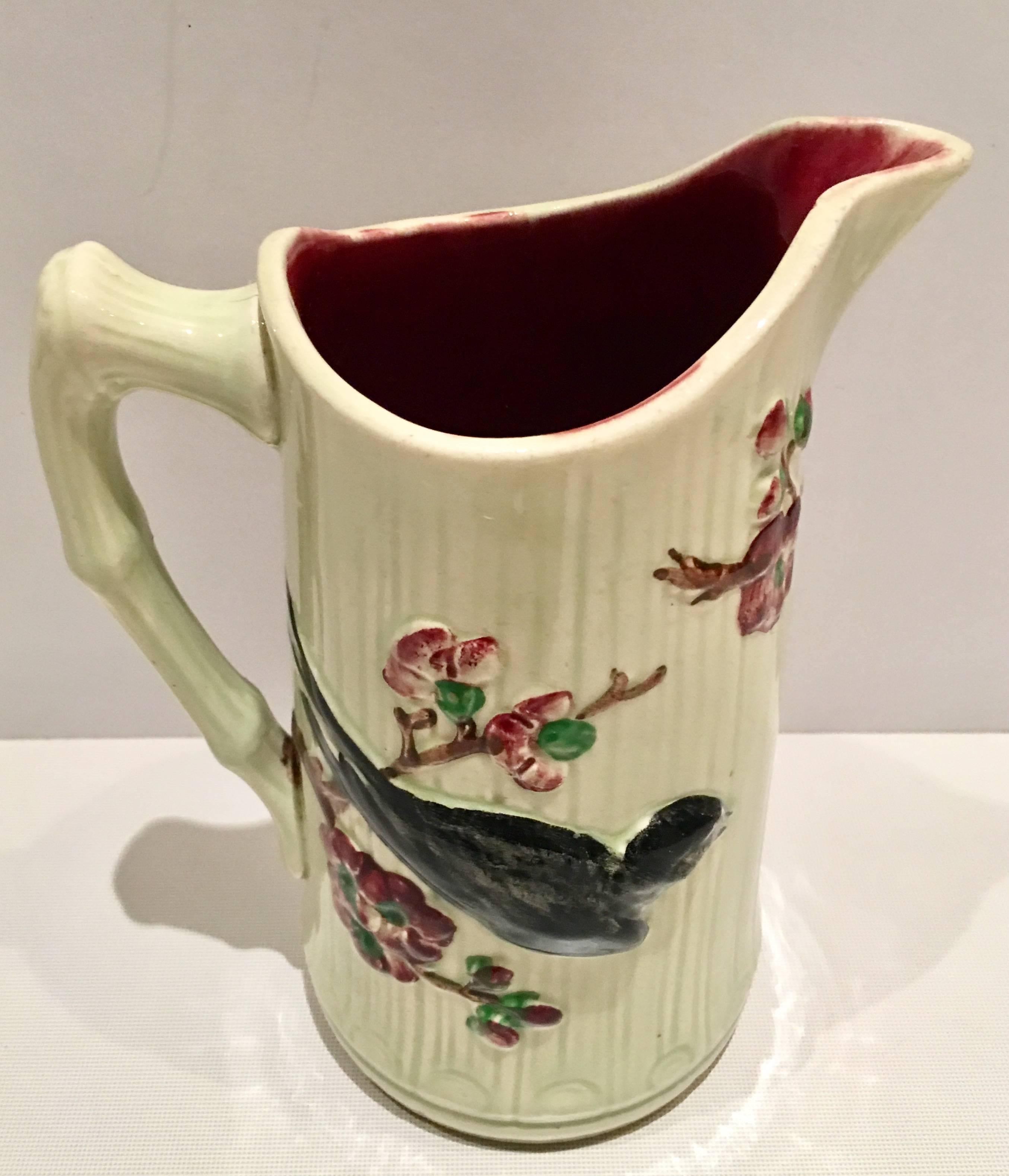 19th Century French Majolica Ceramic Glaze Faux Bois Bird Pitcher at ...