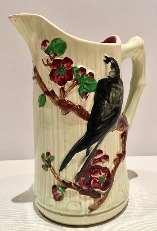 19th Century French Majolica Ceramic Glaze Faux Bois Bird Pitcher at ...
