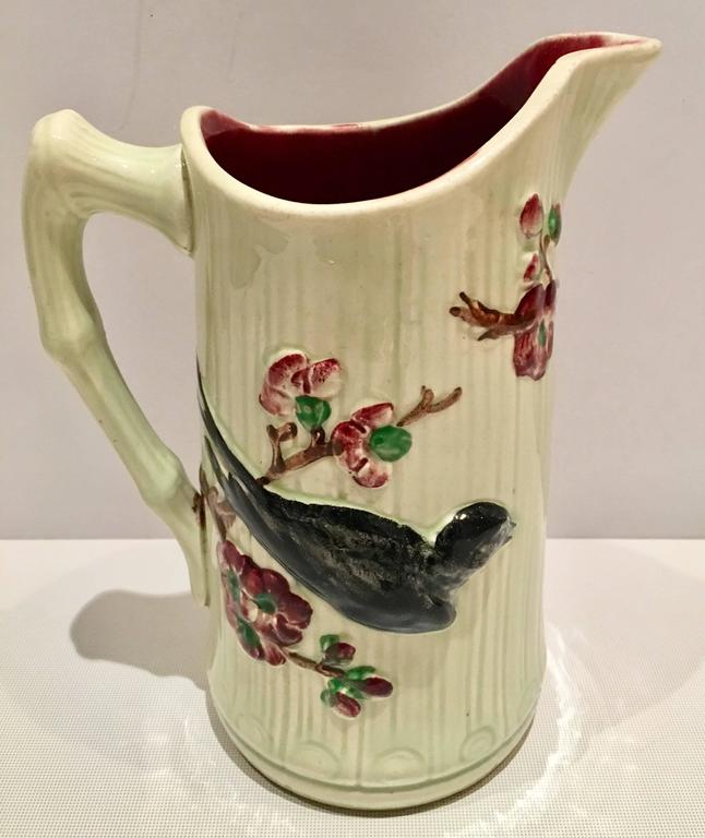 19th Century French Majolica Ceramic Glaze Faux Bois Bird Pitcher at ...