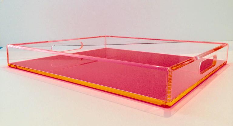 21st Century Custom Made Lucite Neon Pink Cut Out Handle Tray at ...