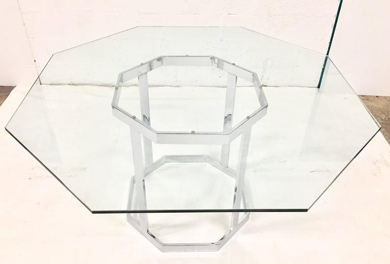 Milo Baughman Style Octagon Chrome and Glass Top Dining Table at ...