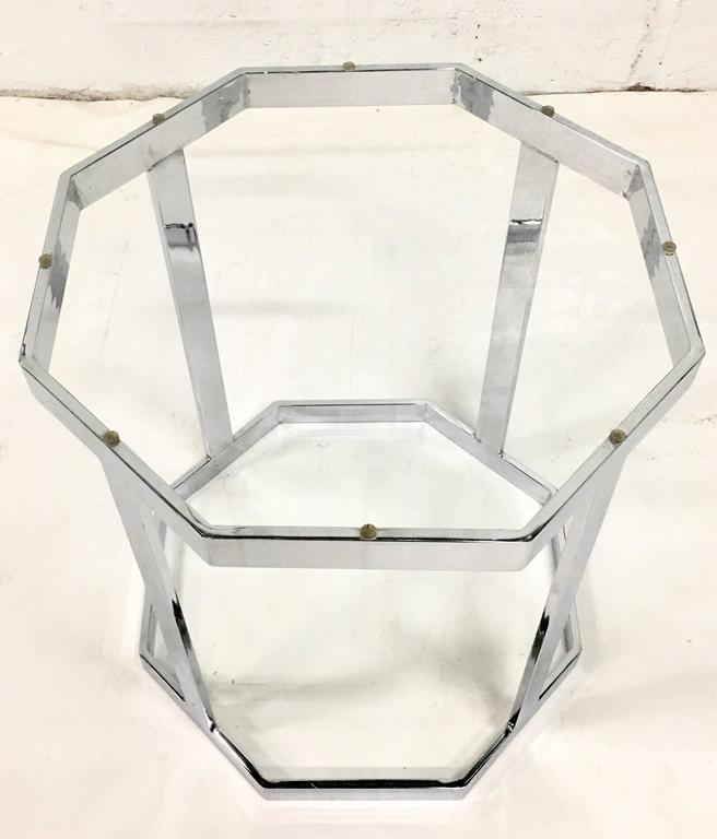 Milo Baughman Style Octagon Chrome and Glass Top Dining Table at ...